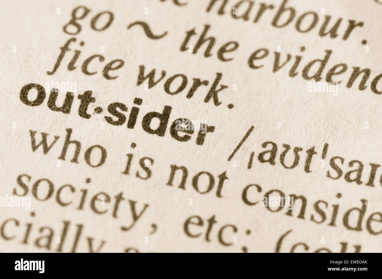 Definition of word outsider in dictionary Stock Photo - Alamy