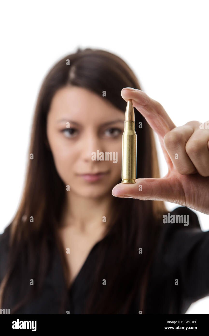 business looking woman holding a single bullet Stock Photo - Alamy