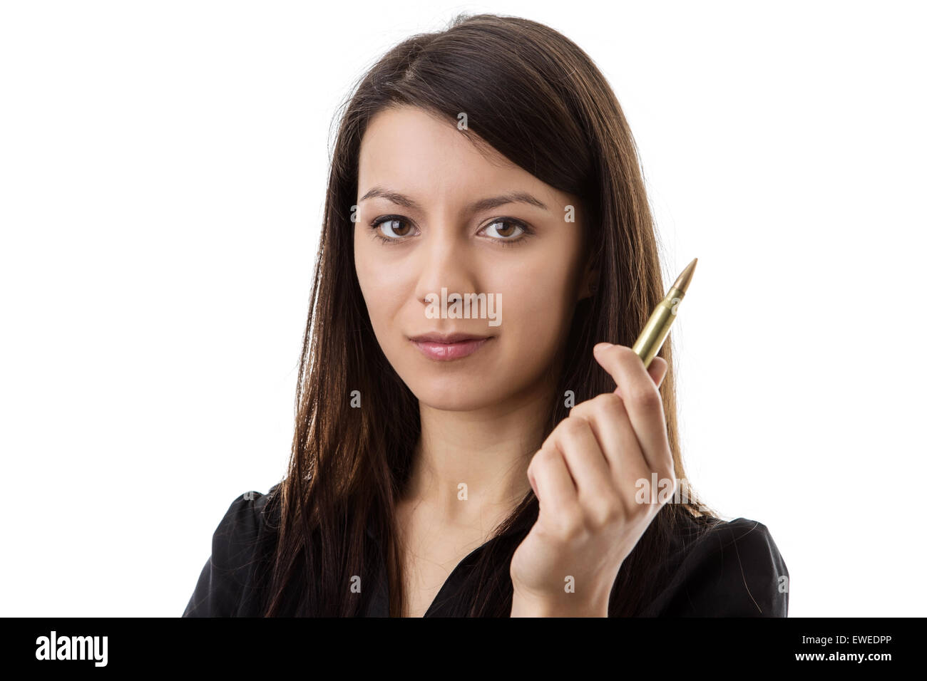 business looking woman holding a single bullet Stock Photo - Alamy