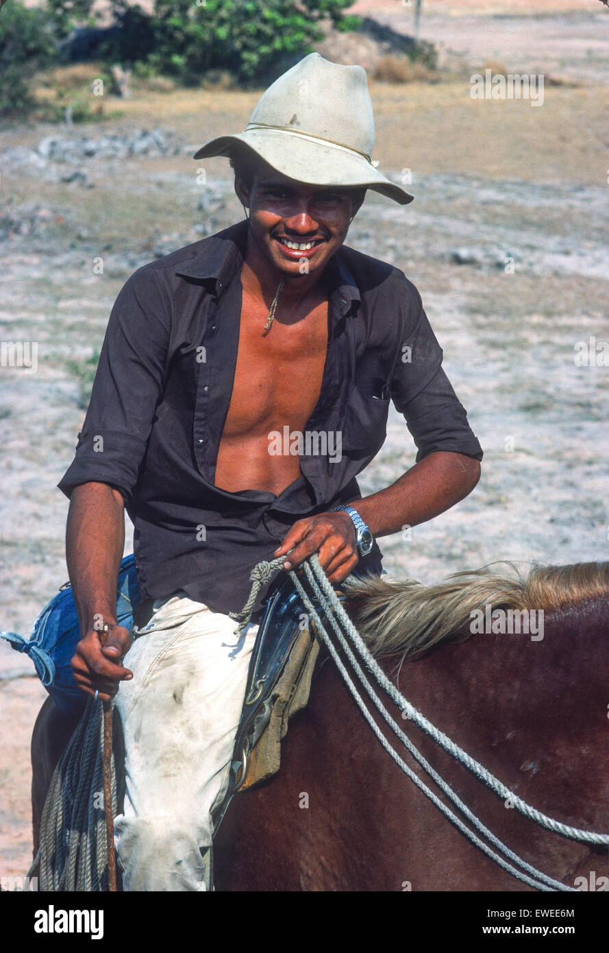 APURE STATE, VENEZUELA - Plains cowboy on horseback. 1988 Stock Photo ...