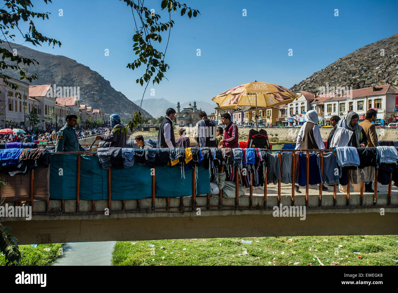 Mandai market, biggest Kabul bazaar located along the Kabul river banks and Pul-e Khishti Mosque ...
