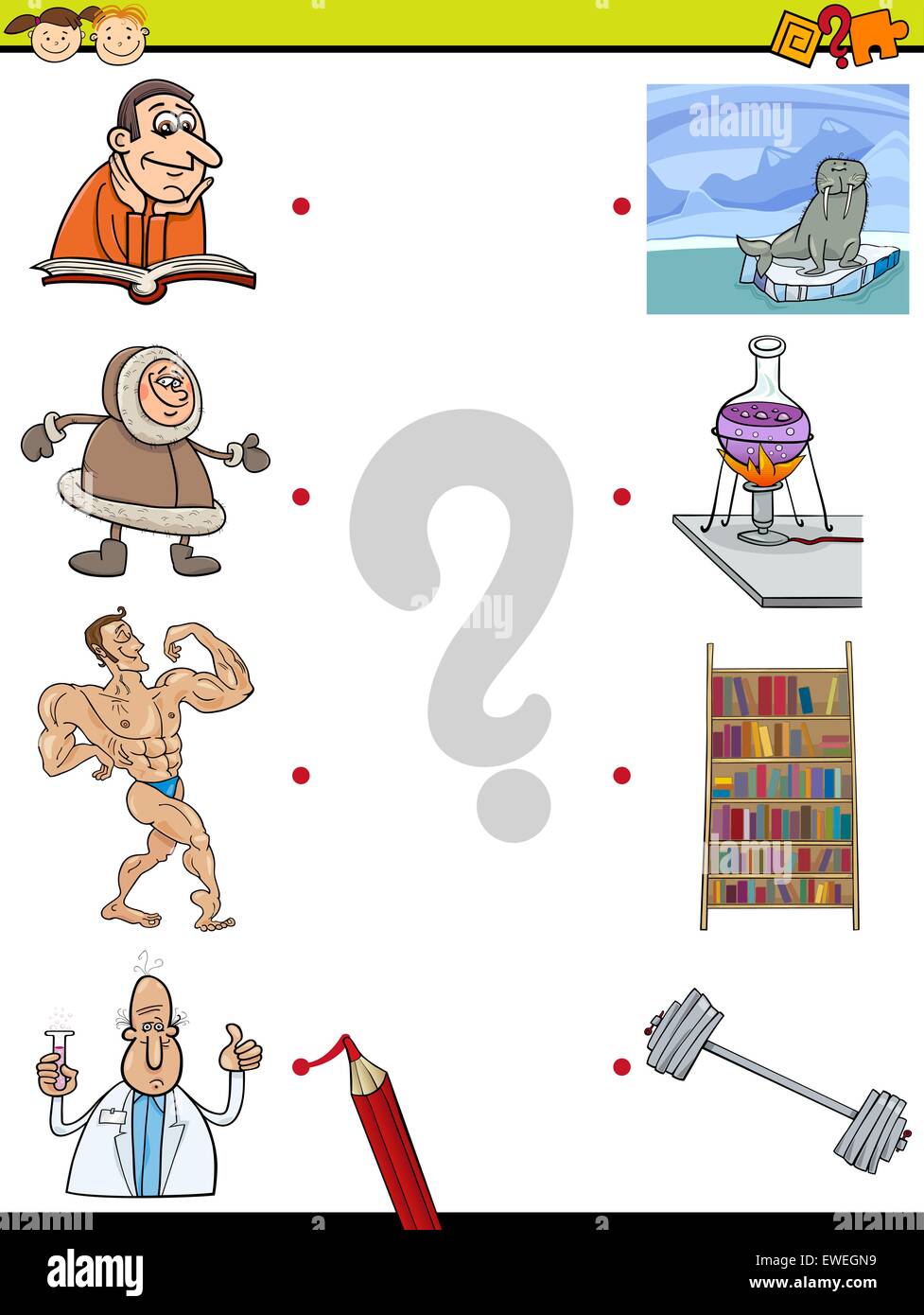 Cartoon Illustration of Education Element Matching Game for Preschool ...