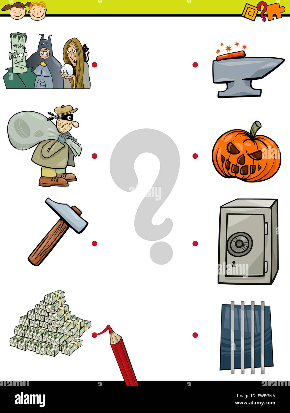 Cartoon Illustration of Education Element Matching Game for Preschool ...