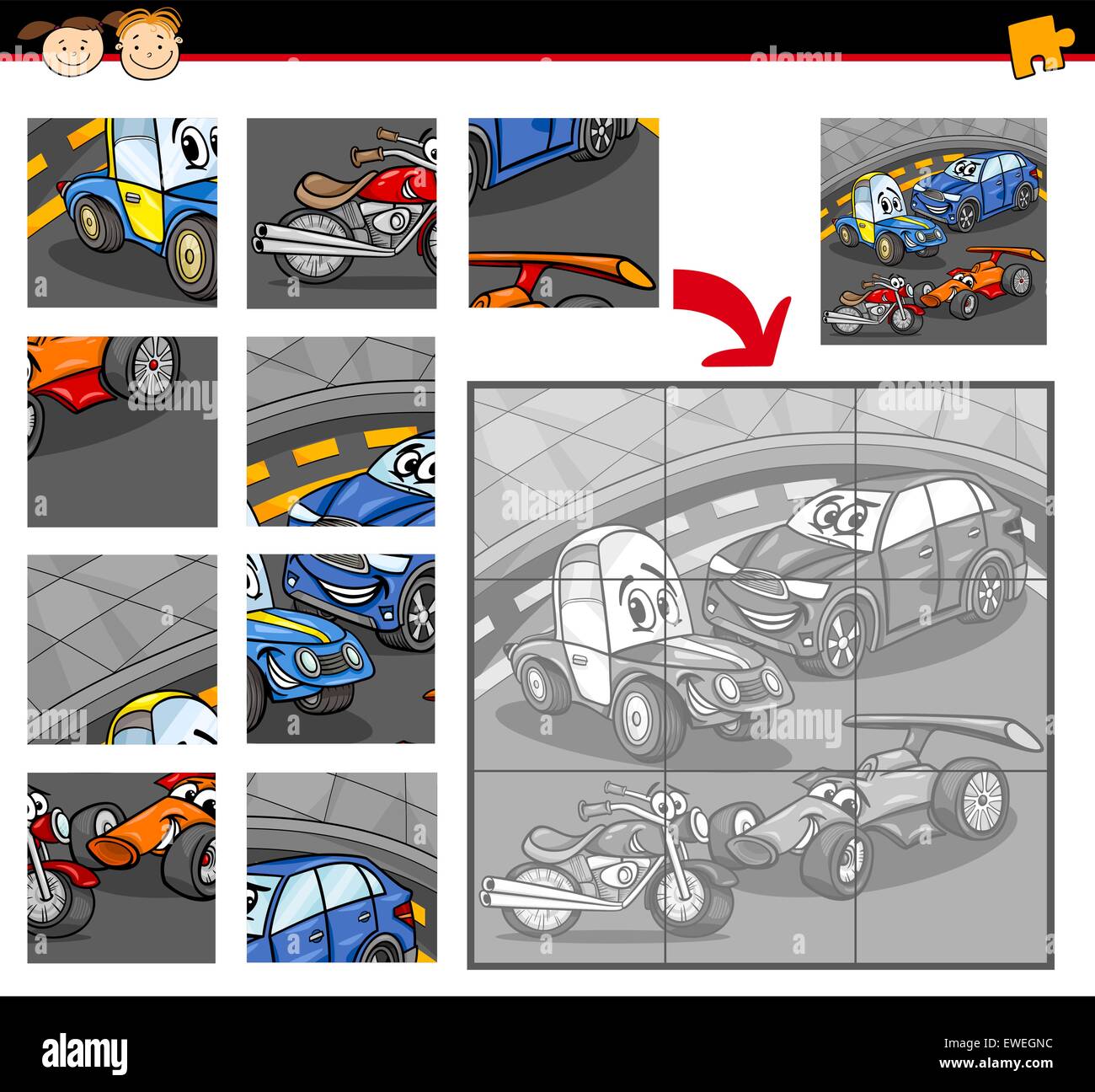 Cartoon Illustration of Education Jigsaw Puzzle Game for Preschool ...