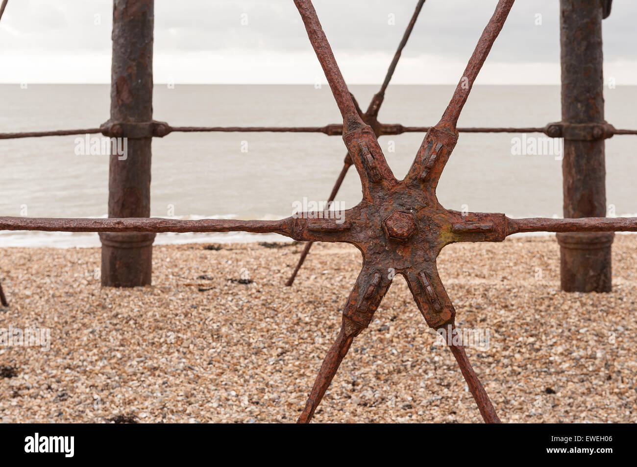 Rusting steel star brace on Dovercourt lighthouse keeping tension and ...
