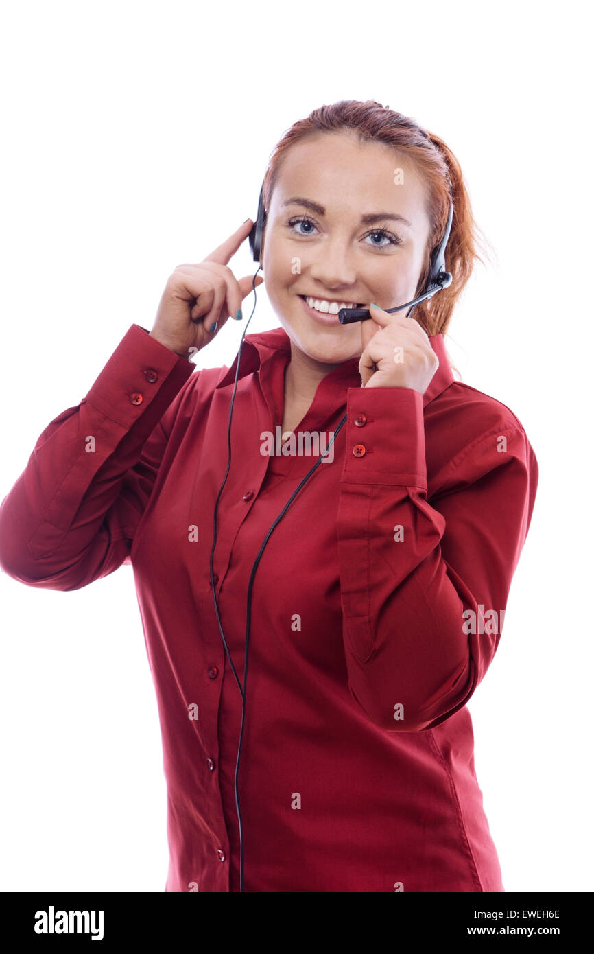 young woman with head phone on a call in a call center Stock Photo - Alamy