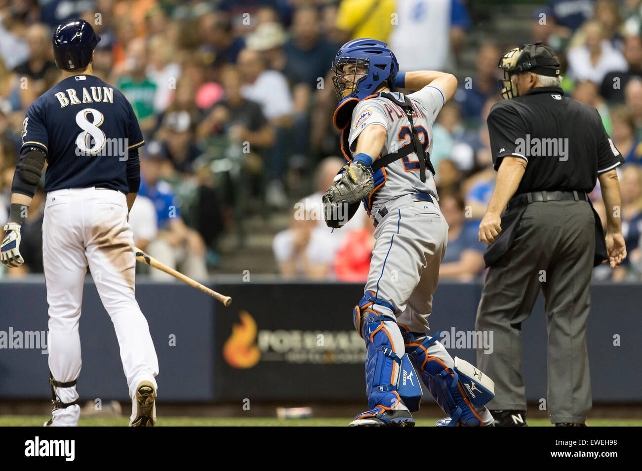 Milwaukee, WI, USA. 23rd June, 2015. New York Mets catcher Kevin ...