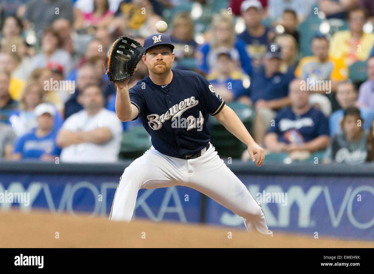 Milwaukee, WI, USA. 23rd June, 2015. Milwaukee Brewers first baseman ...
