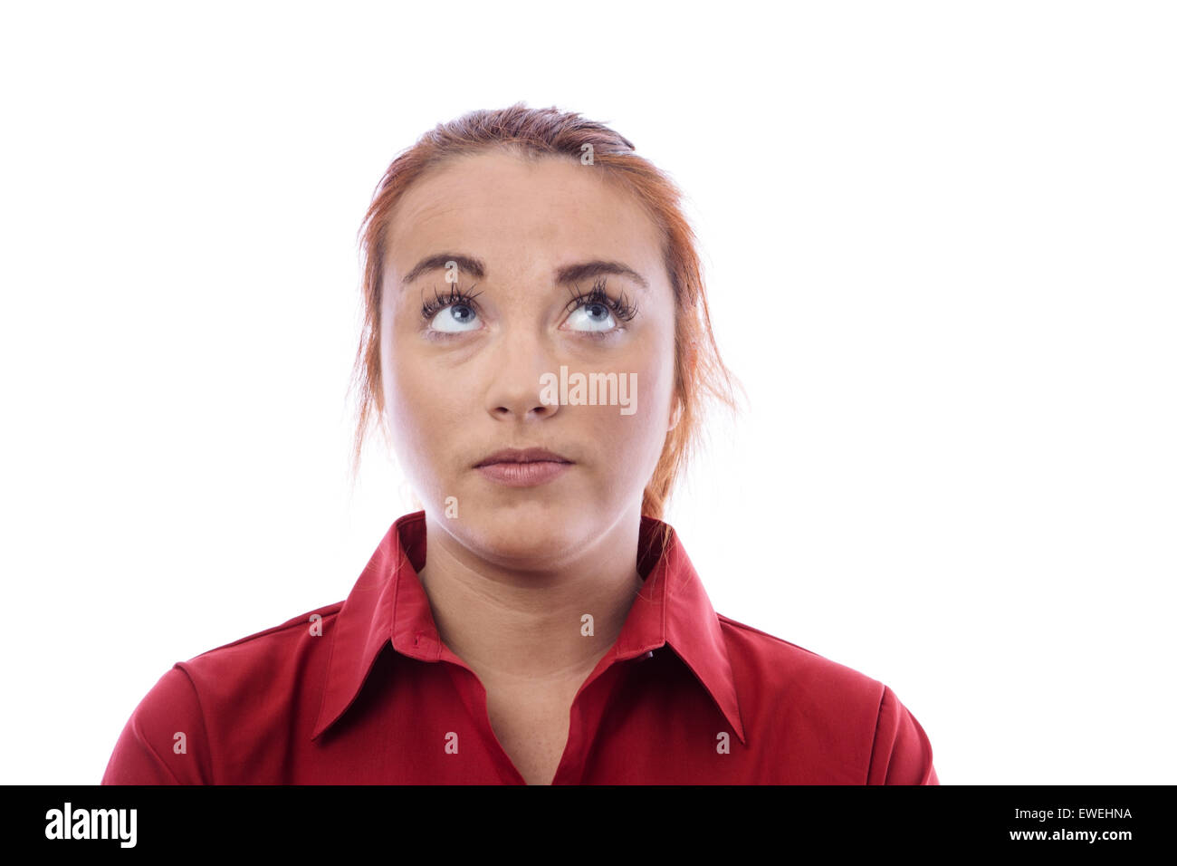 business woman looking up at something with her eyes Stock Photo - Alamy