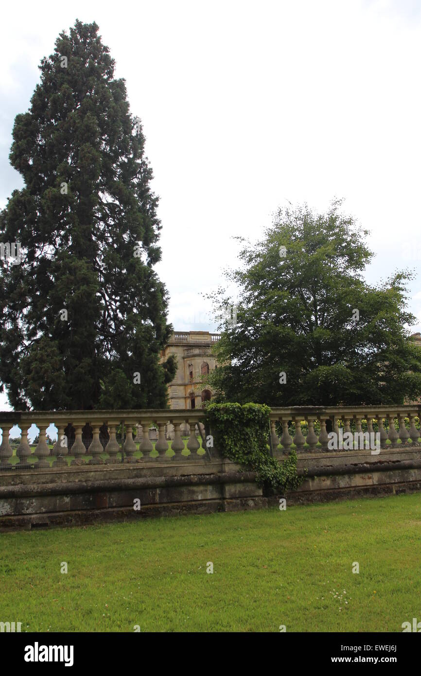 Beautiful stately mansion destroyed by fire surrounded by a stone ...