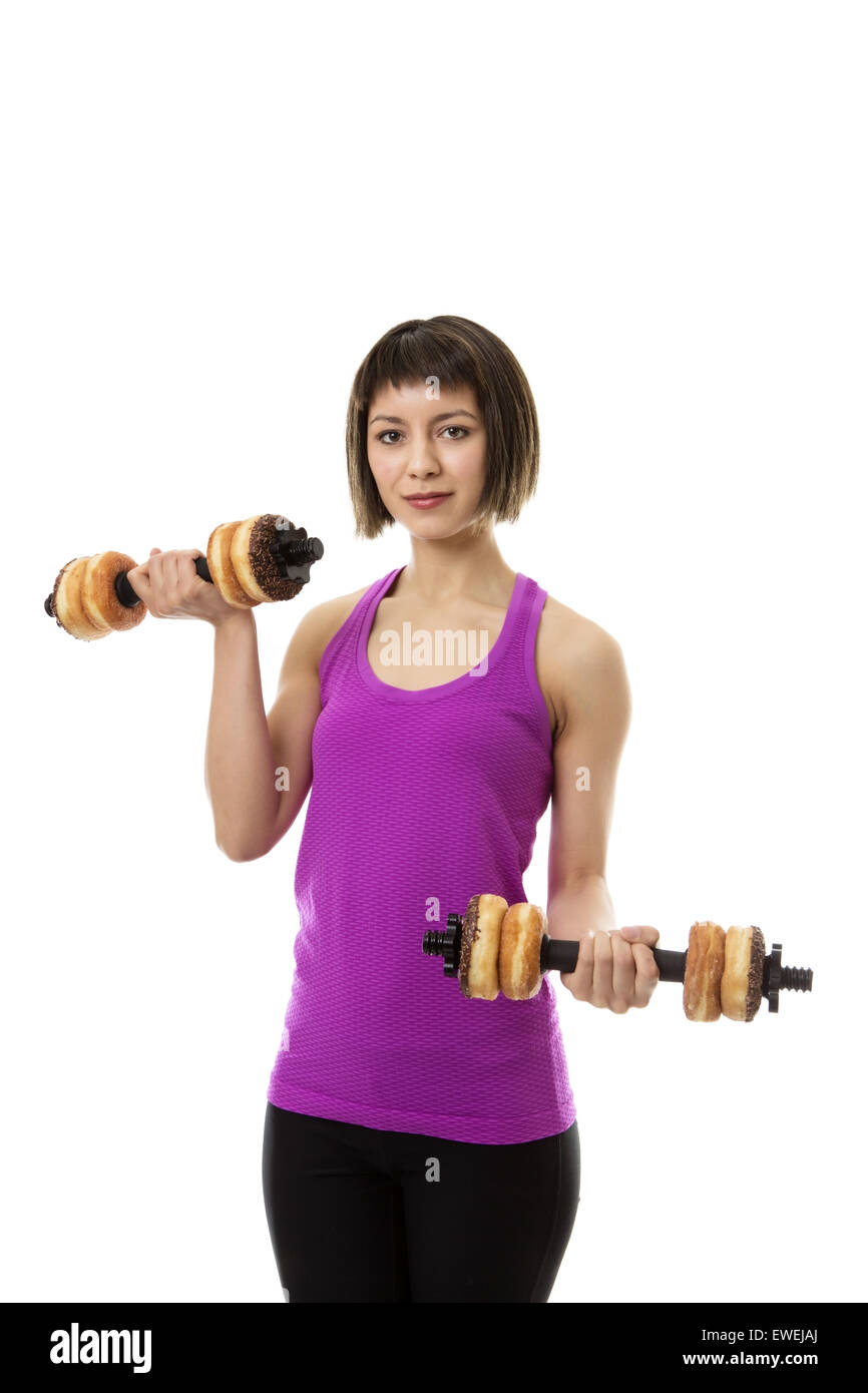 fitness model weight training with dumbbells but instead of real weight ...
