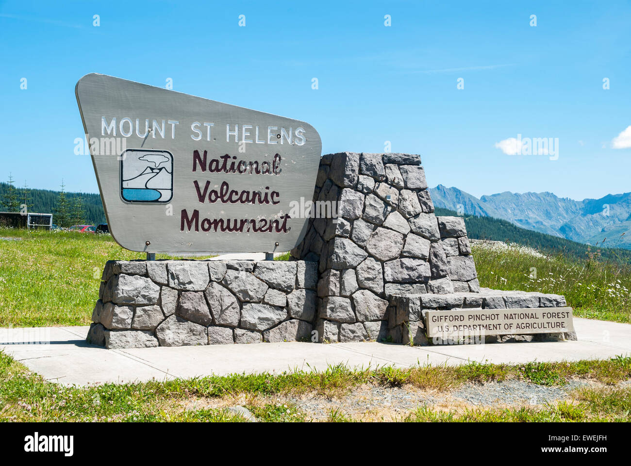 Marker sign at Mount Saint Helens National Volcanic Monument outlook ...