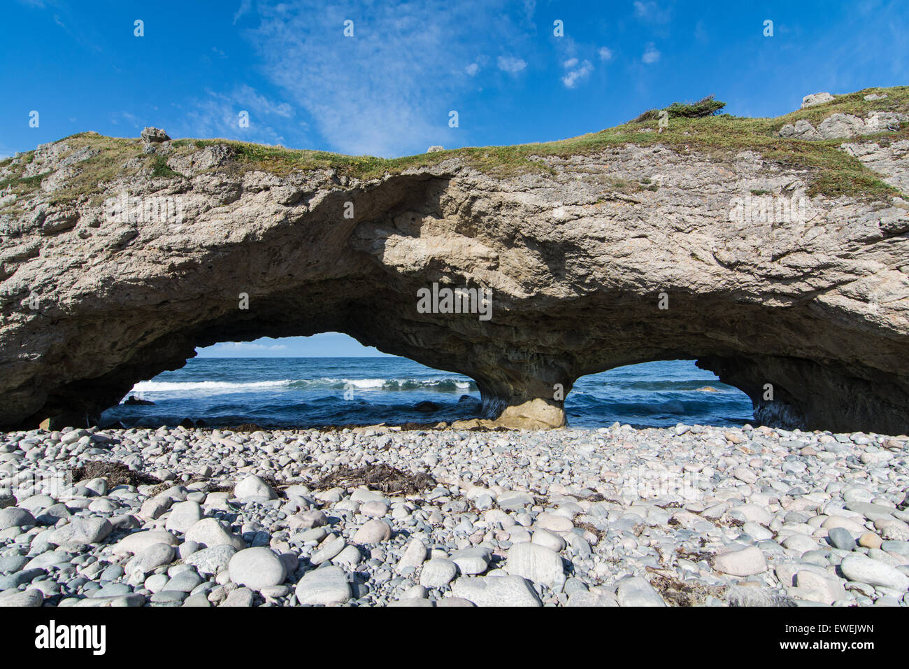 The natural stone arches at The Arches Provincial park in Newfoundland ...