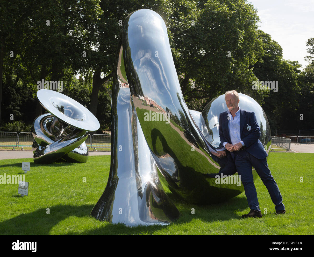 Sculptor Richard Hudson poses with his sculptures Adam & Eve outside ...