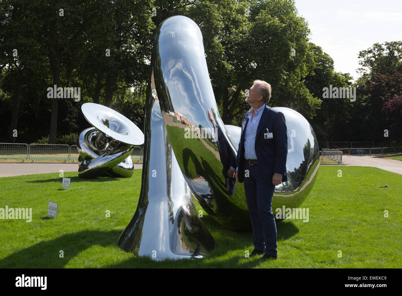 Sculptor Richard Hudson poses with his sculptures Adam & Eve outside ...