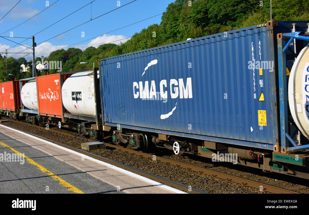 Mixed freight train. Oxenholme Rail Station, Cumbria, England, United ...