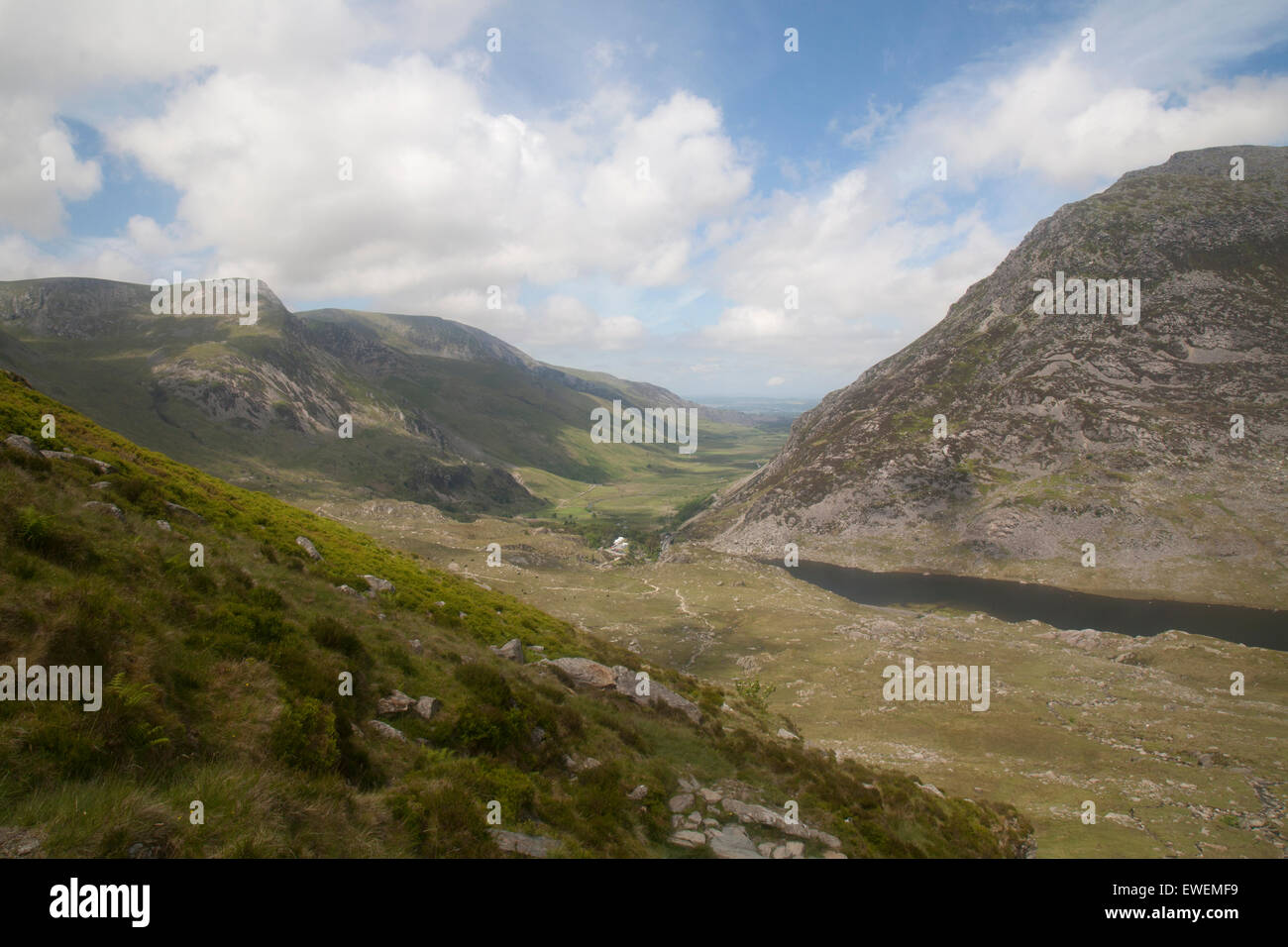 The Nant Francon valley in Snowdonia, with Pen Yr Ole Wen to the right ...