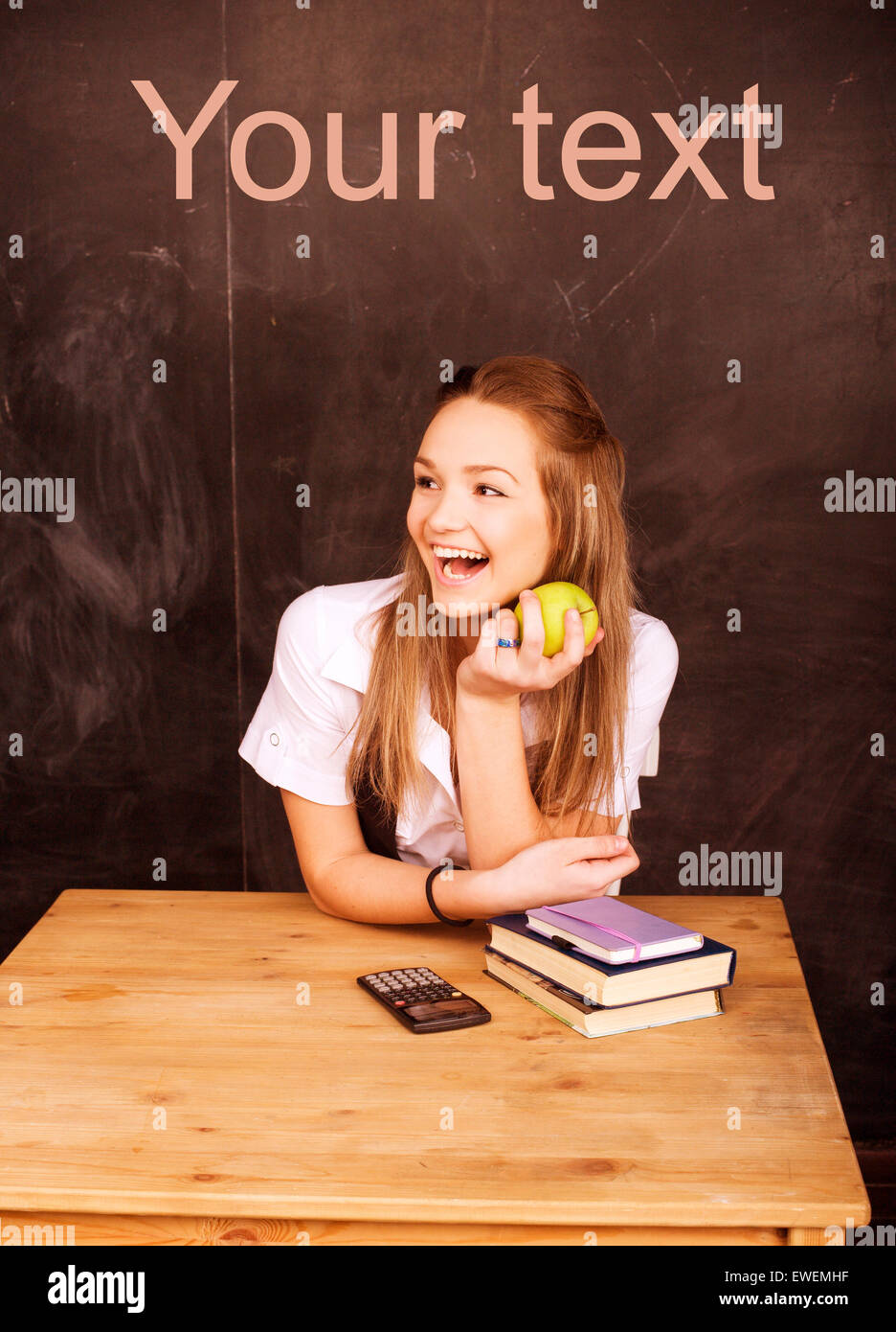 young pretty girl student in classroom at blackboard Stock Photo - Alamy