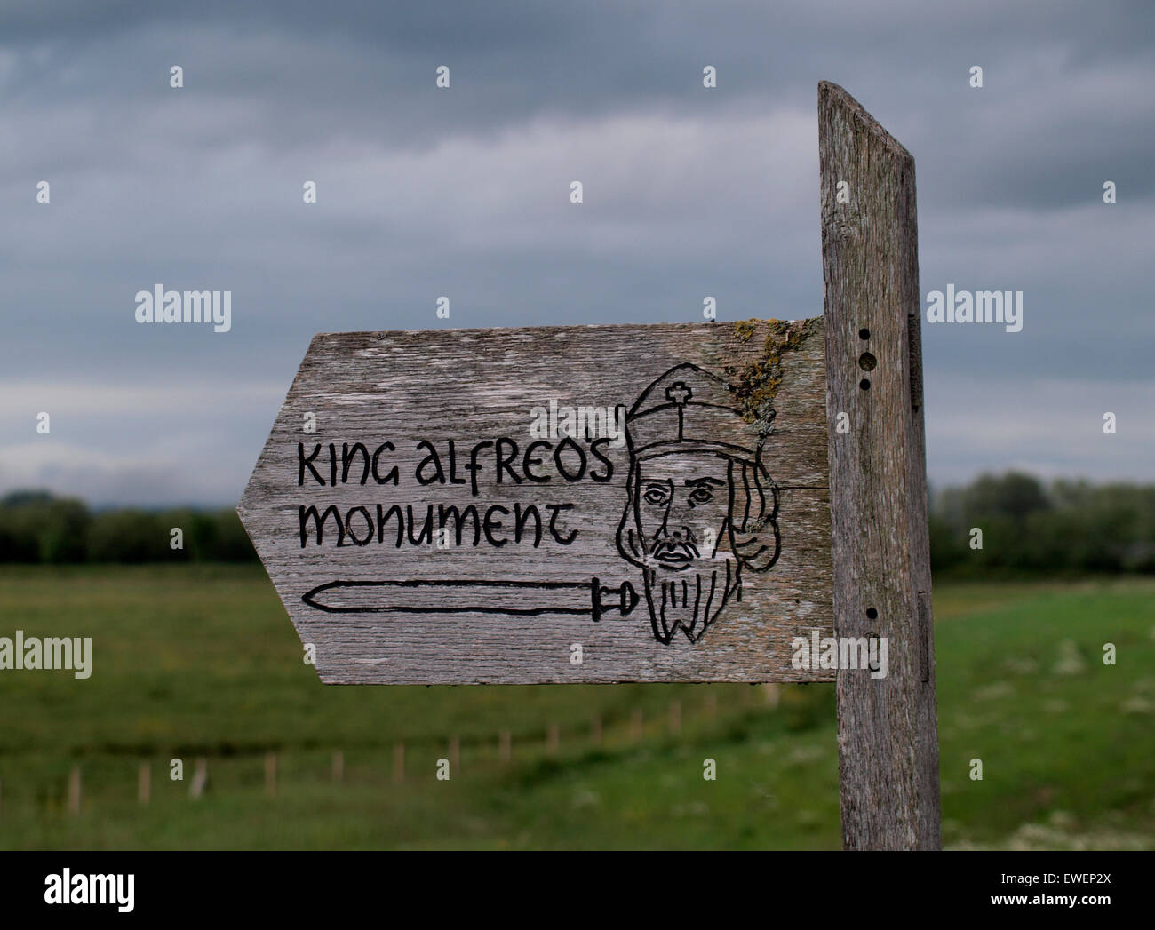 Sign to King Alfred's monument, Marking the location of Athelney Abbey ...