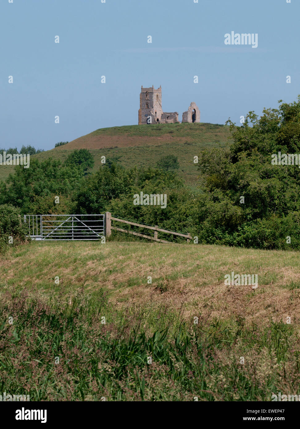 Burrow Mump is a hill and historic site with the ruined church on top ...