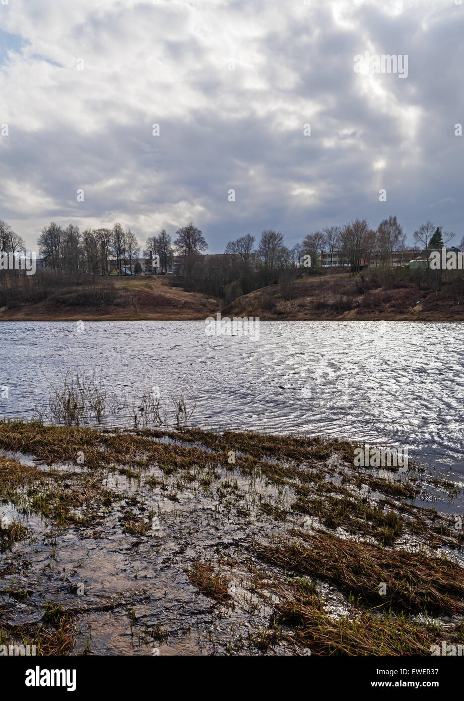 Spring river landscape with dry grass Stock Photo - Alamy