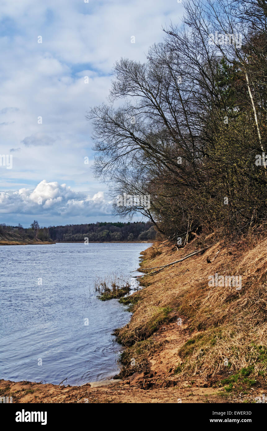 Spring river landscape with dry grass Stock Photo - Alamy