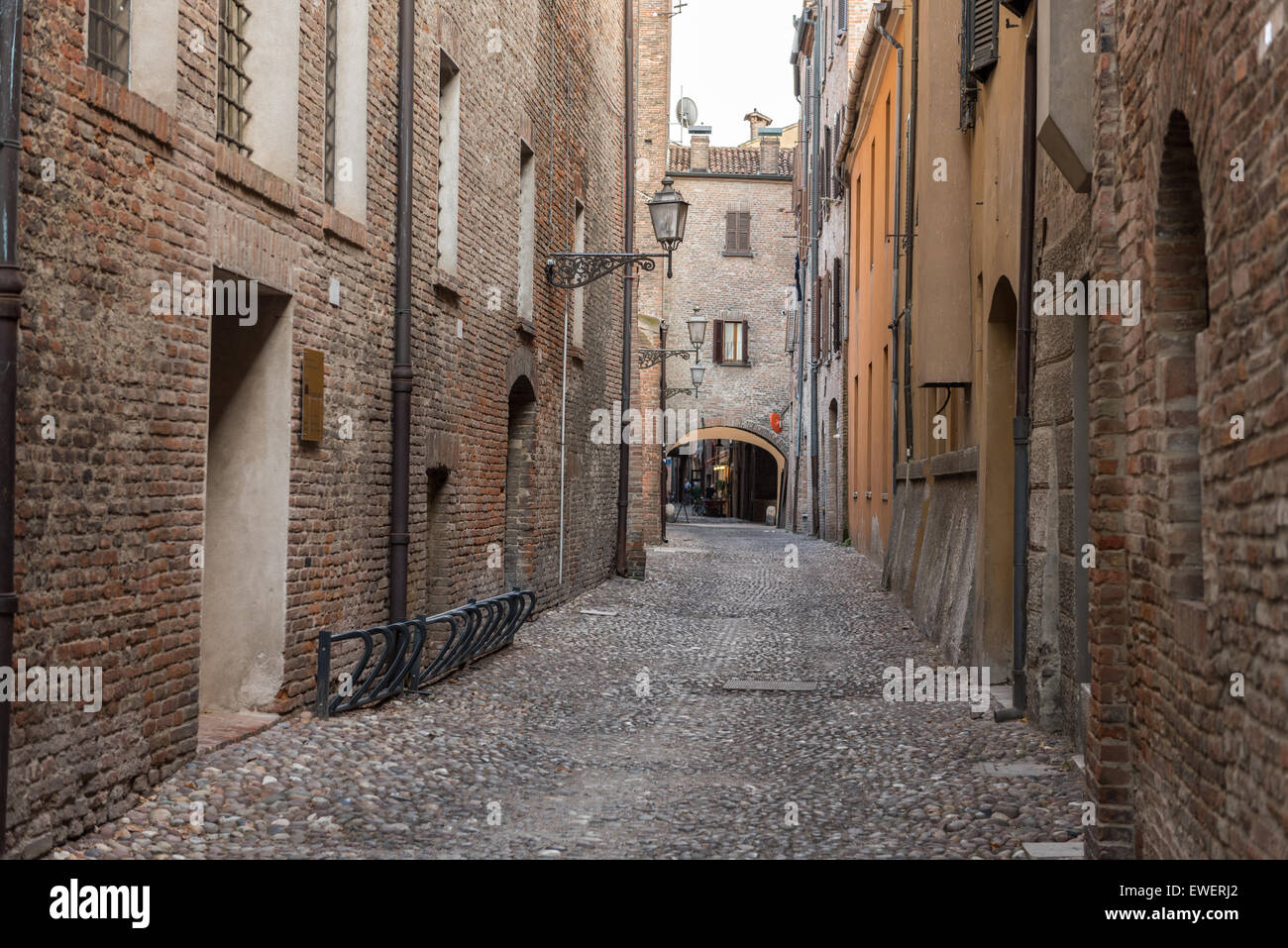 Ancient medieval street in the downtown of Ferrara city Stock Photo - Alamy