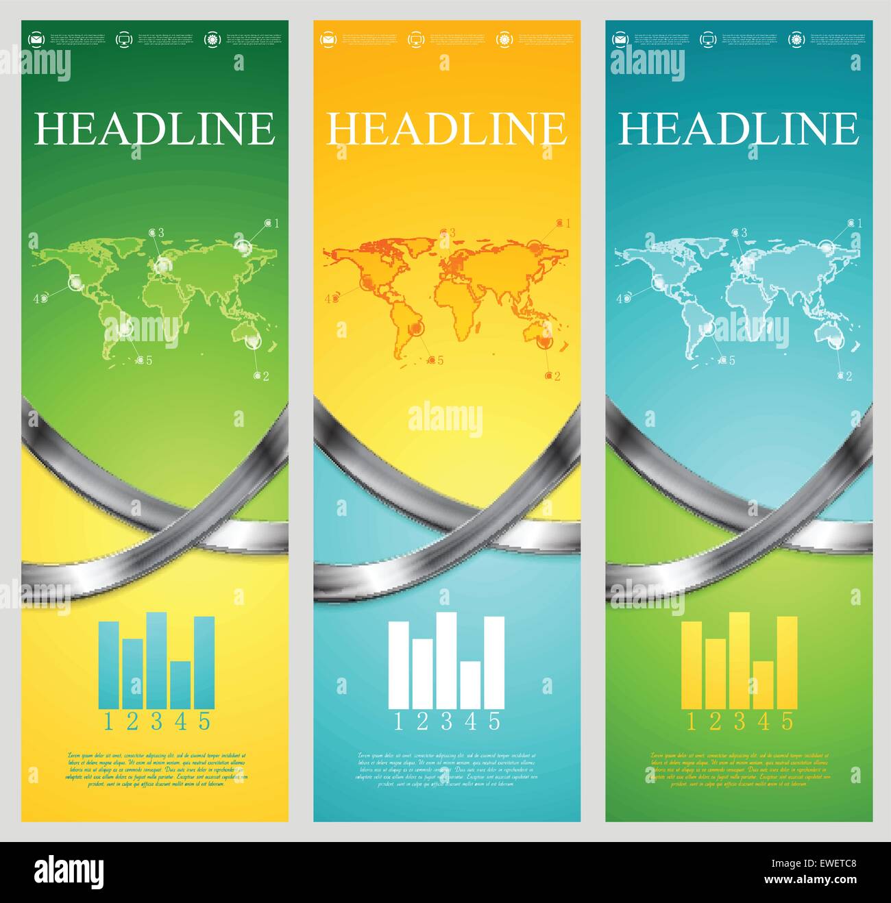 Bright abstract tech vertical banners with metal waves. Vector template ...