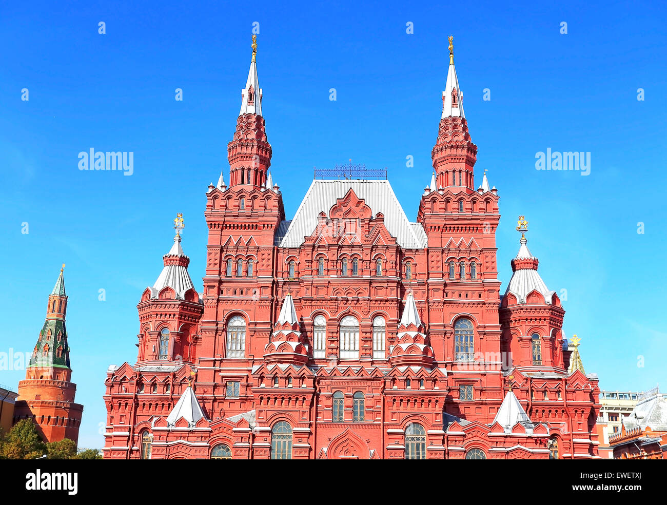 Red building in the pseudo-Russian style with towers Stock Photo - Alamy