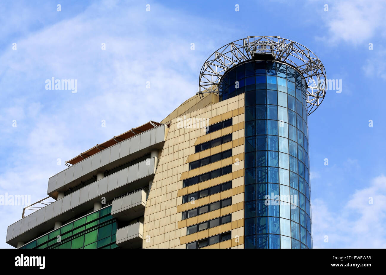 Facade of the tech building with glass walls and a futuristic design ...