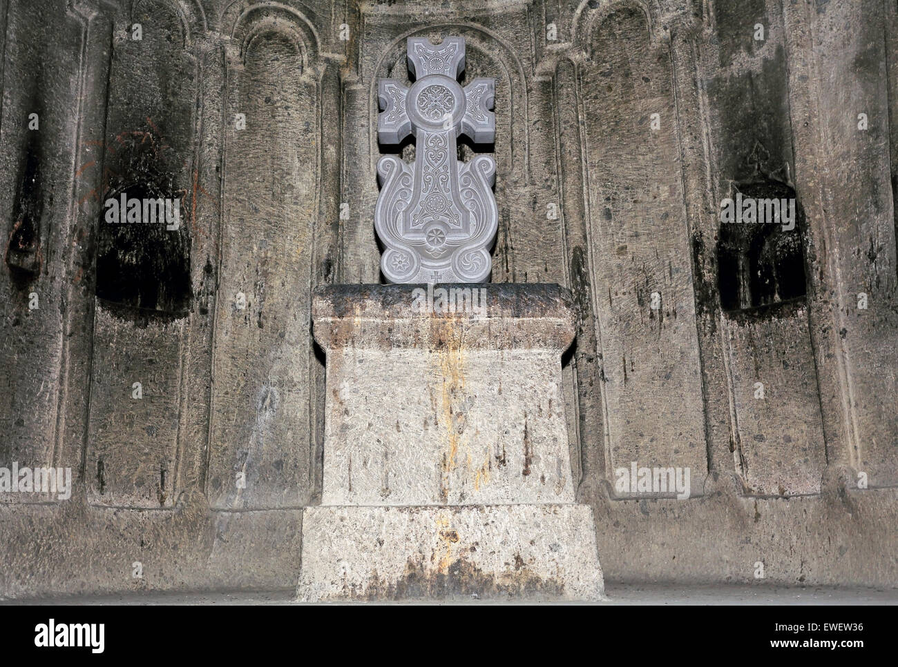 Stylized armenian stone church cross in the ancient construction Stock ...