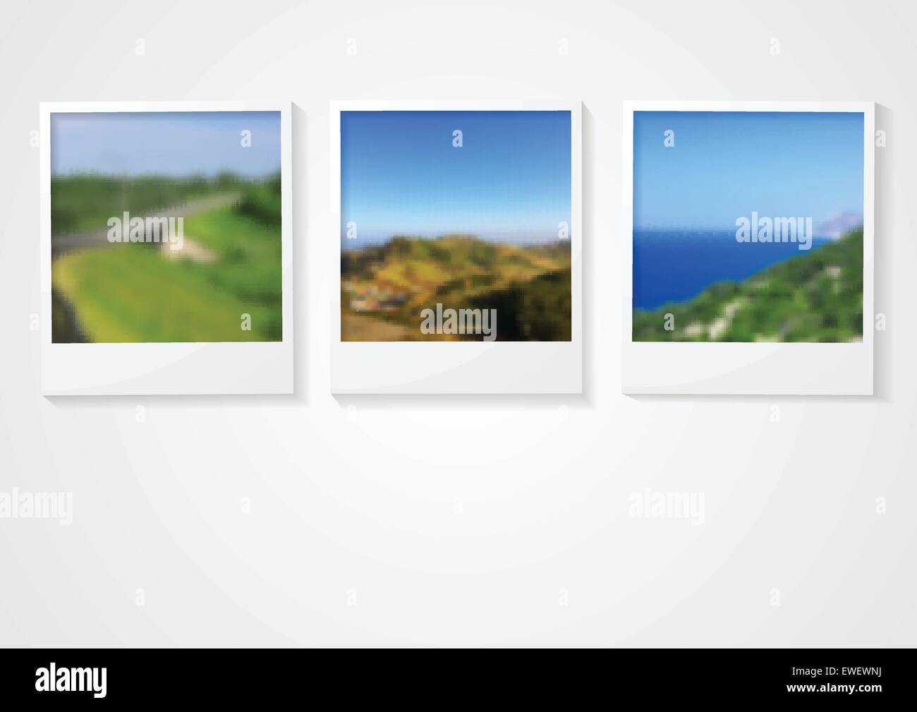 Polaroid photo frames with nature landscapes. Vector abstract ...