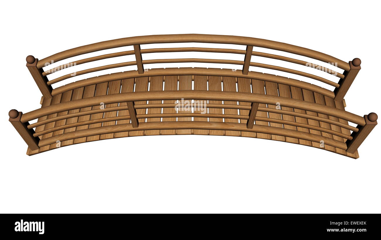 Garden bridge made of wood isolated in white background - 3D render ...