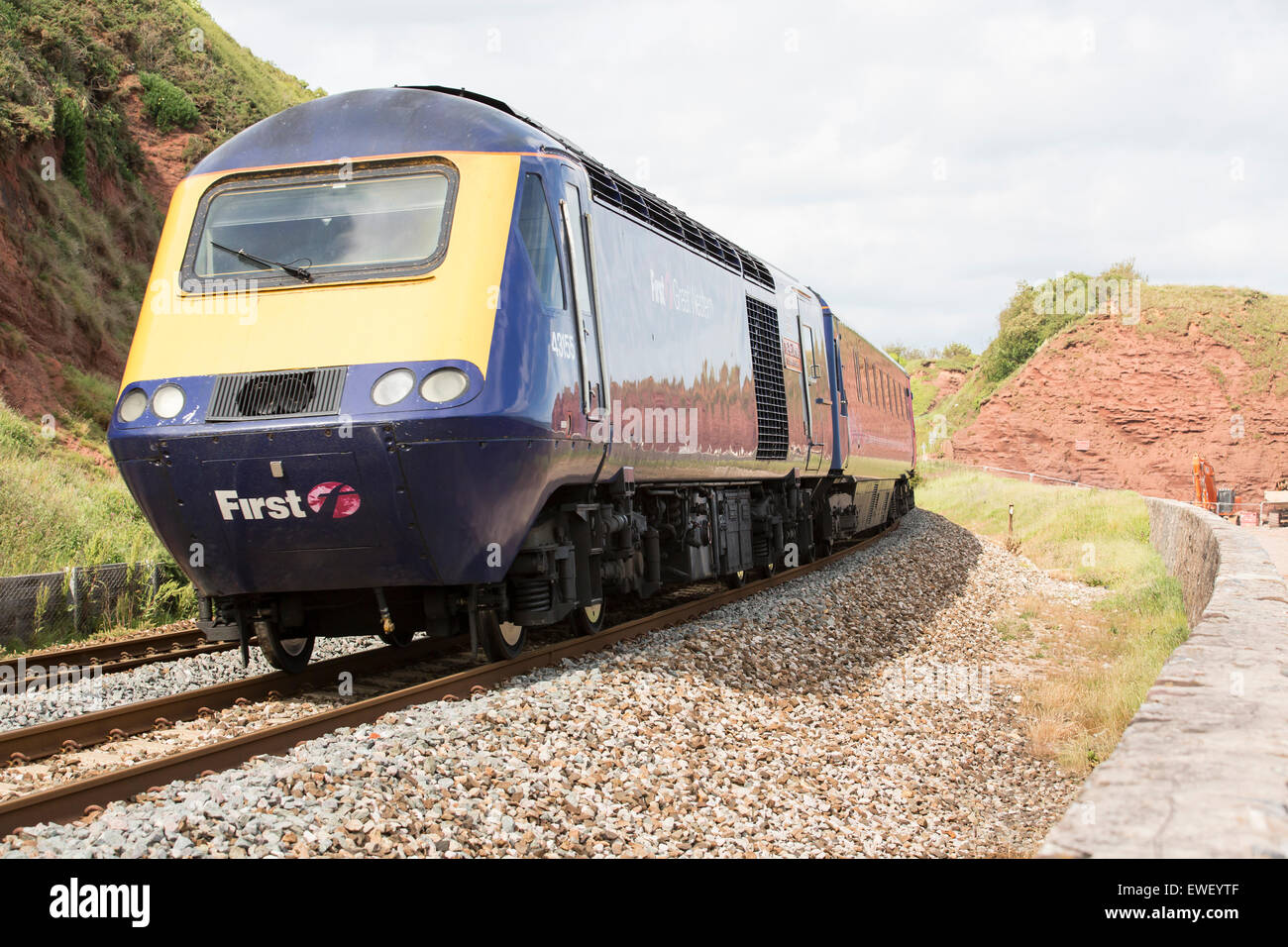 Great First Western train coming round the bend at Dawlish in Devon ...