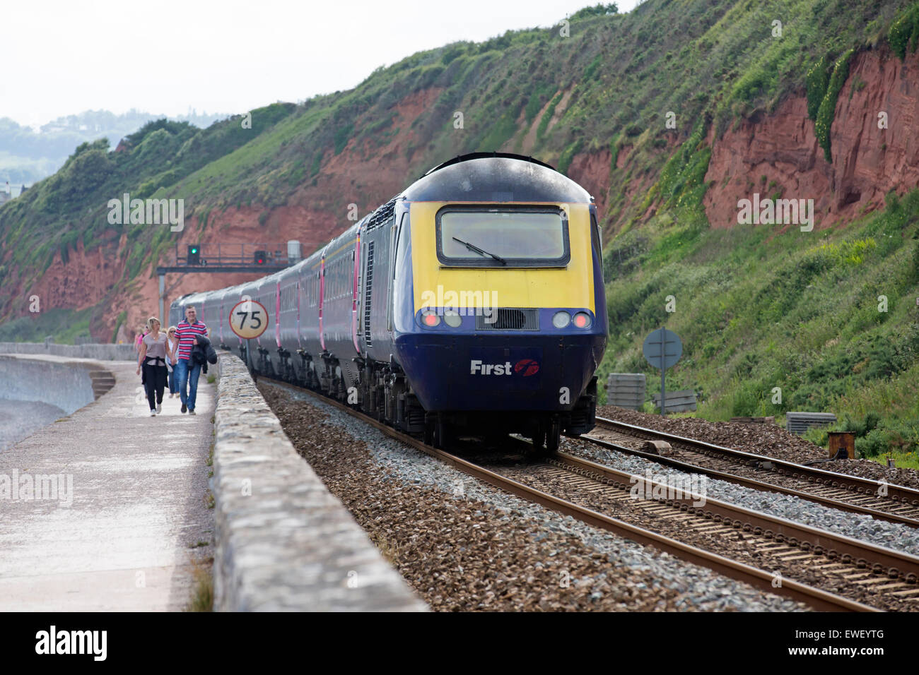 Great First Western train coming round the bend at Dawlish in Devon ...
