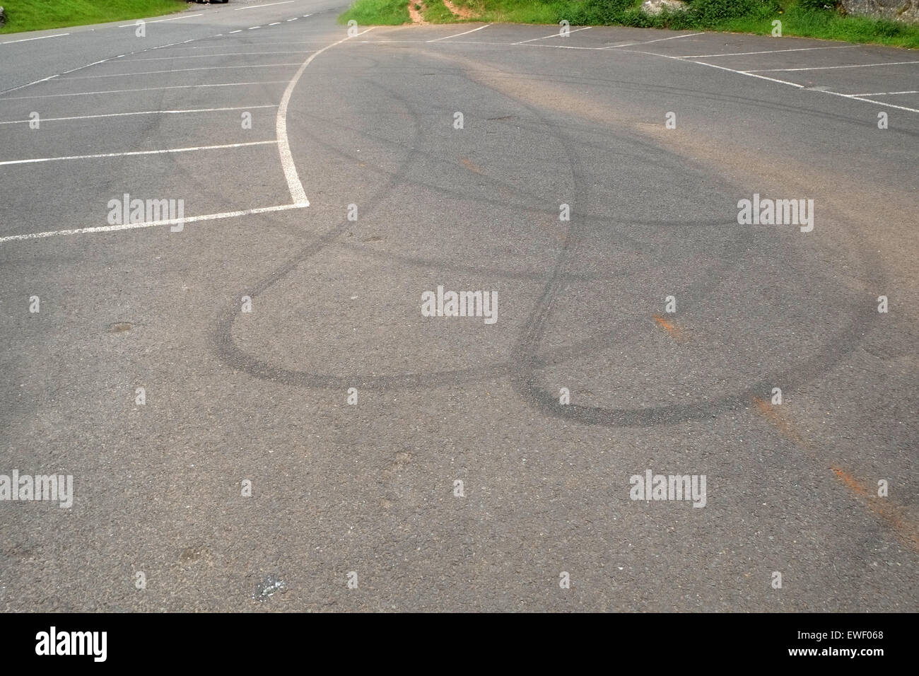 Car skid tyre tire marks left by young drivers drifting their custom ...