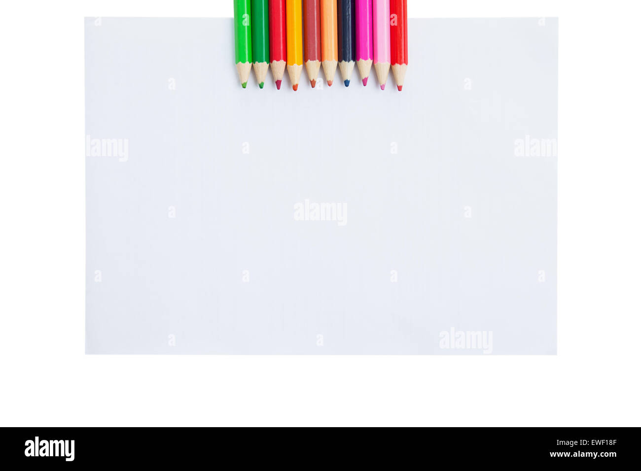 Colour pencils and paper blank isolated on white background Stock Photo ...