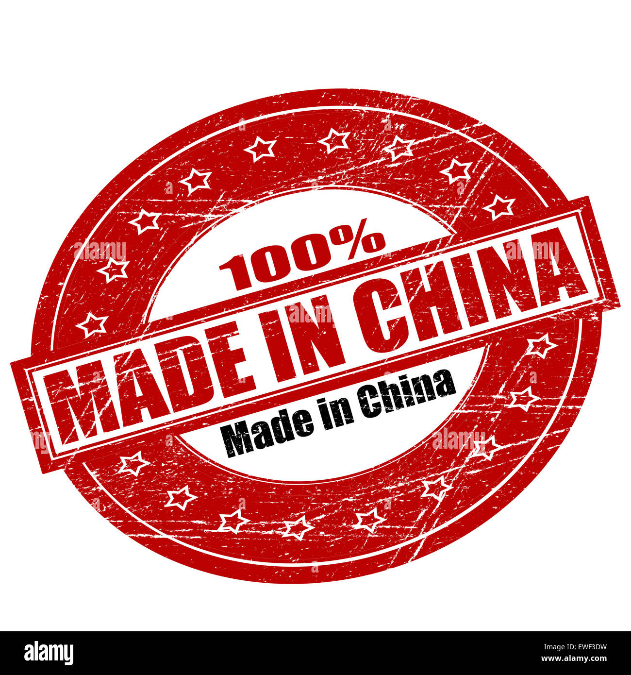 Rubber stamps with text one hundred percent made in China inside ...
