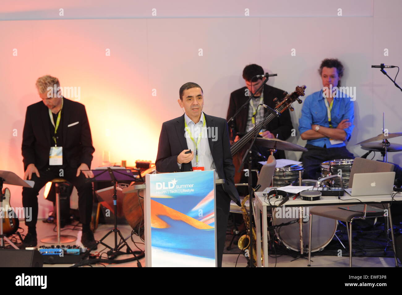 MUNICH/GERMANY - JUNE 22: Ugur Sahin (BioNTech AG) speaks on the podium ...