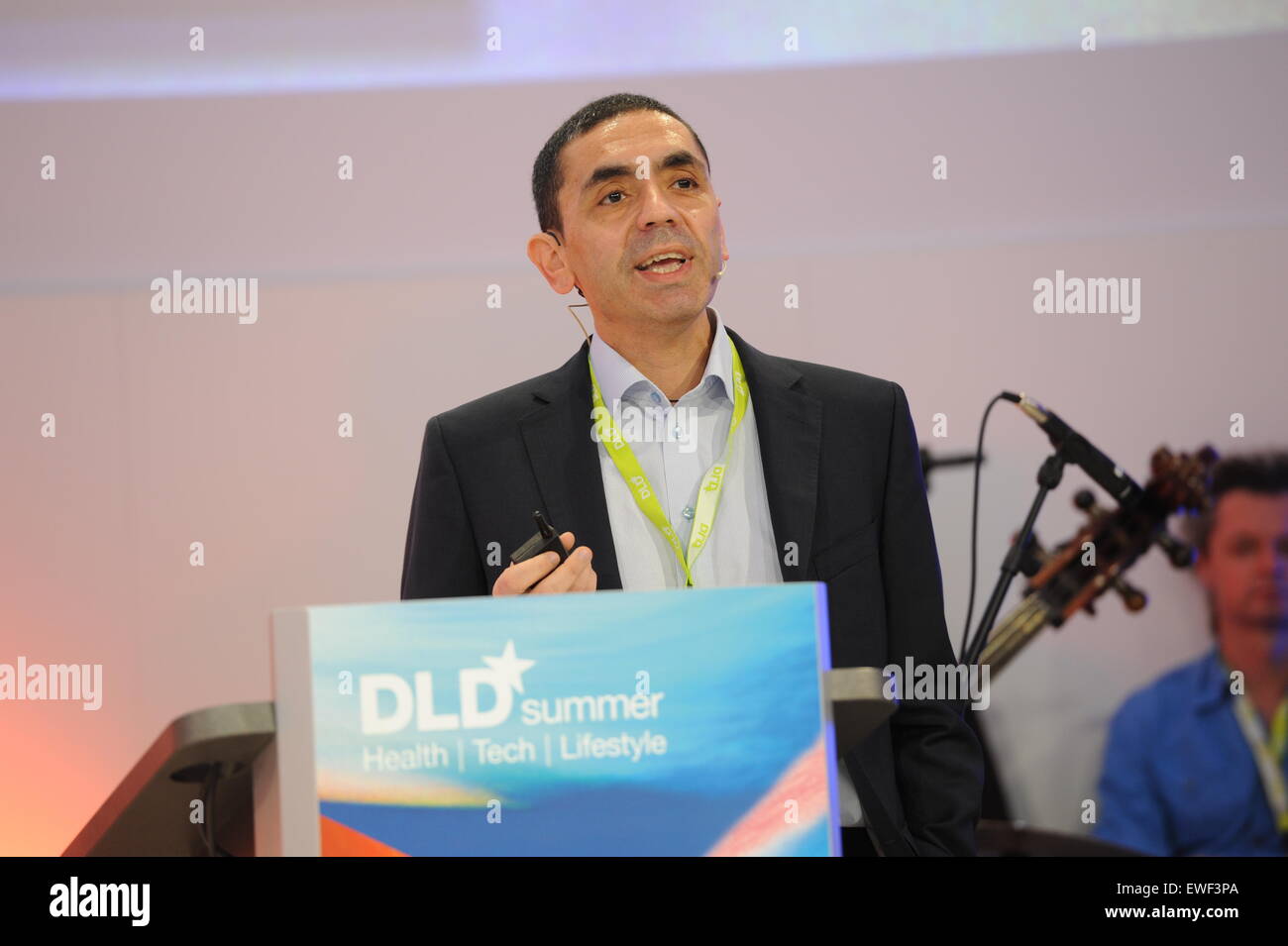 MUNICH/GERMANY - JUNE 22: Ugur Sahin (BioNTech AG) speaks on the podium ...