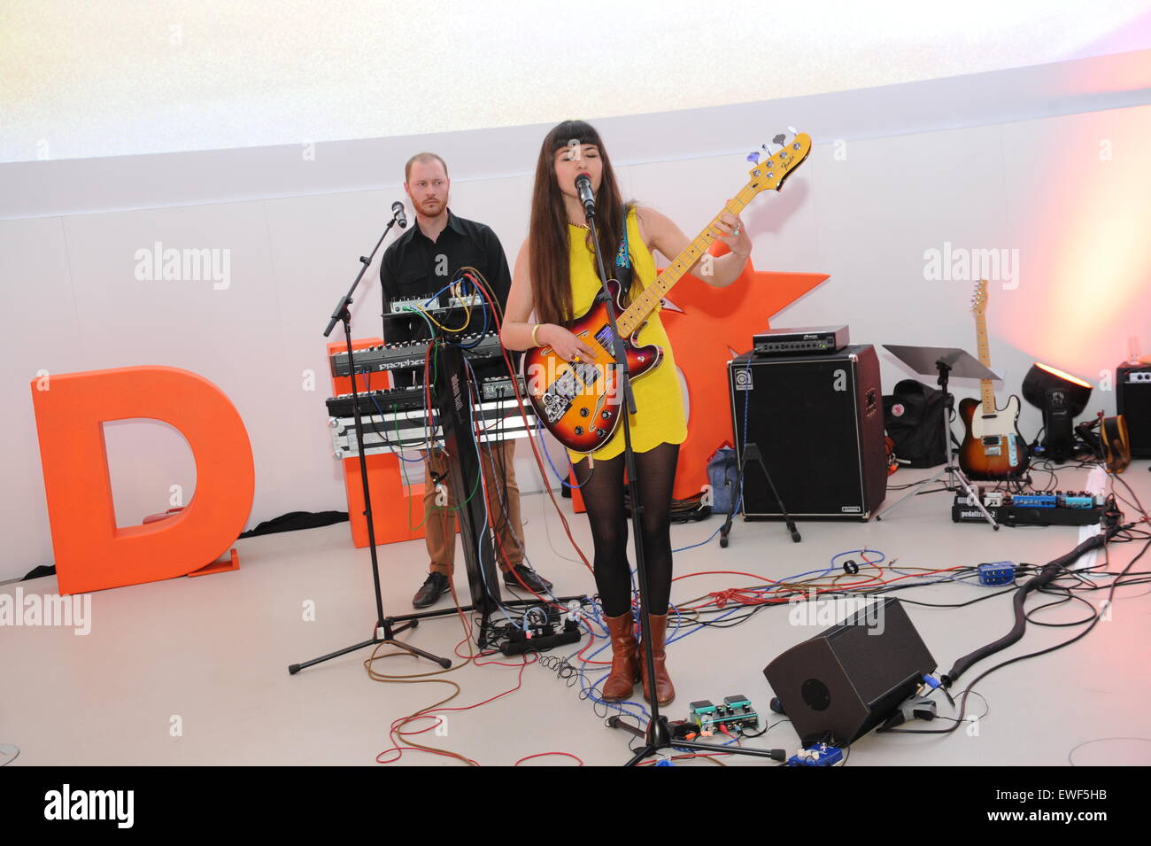 MUNICH/GERMANY - JUNE 22: Musician Pollyester performs on the podium ...