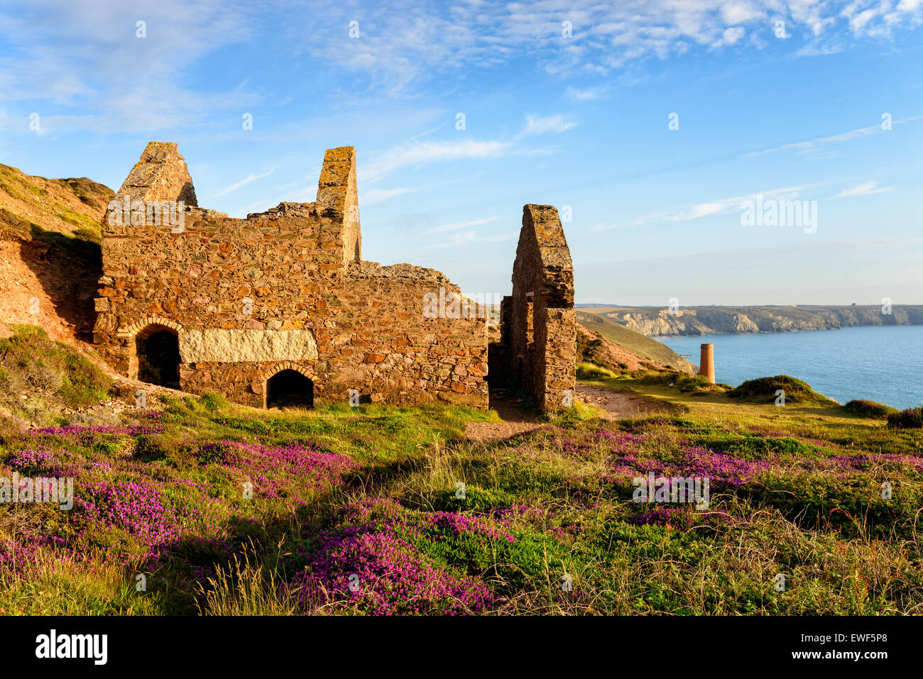 The ruins of old tin mining buildings at Wheal Coates on the South West ...