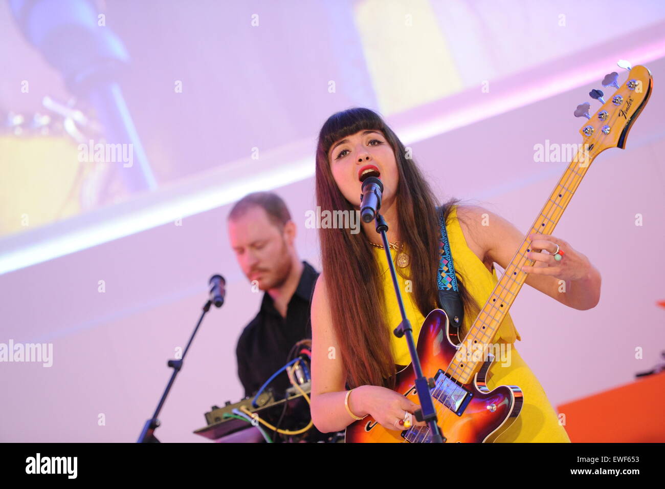 MUNICH/GERMANY - JUNE 22: Musician Pollyester performs on the podium ...