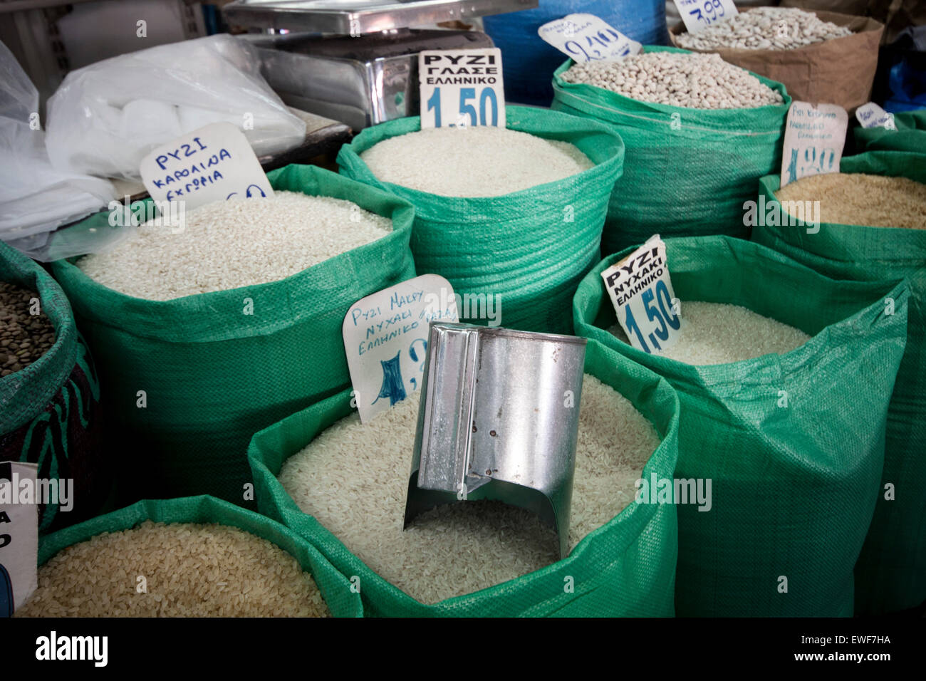 Athens, Greece. 24th June, 2015. Sacks of rice and pulses in a shop at ...