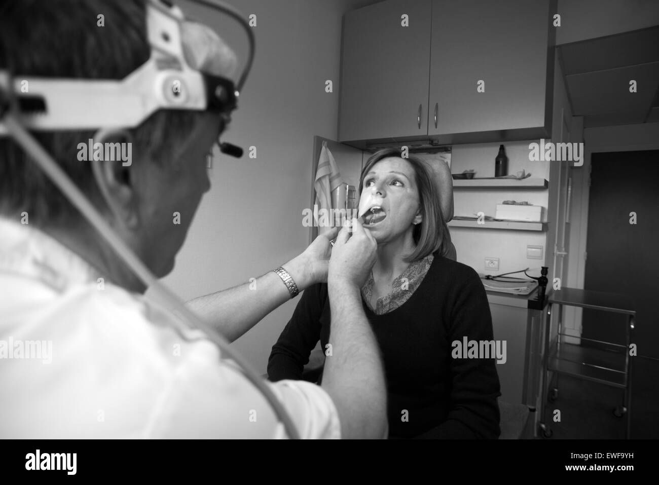 Ent examination Black and White Stock Photos & Images - Alamy