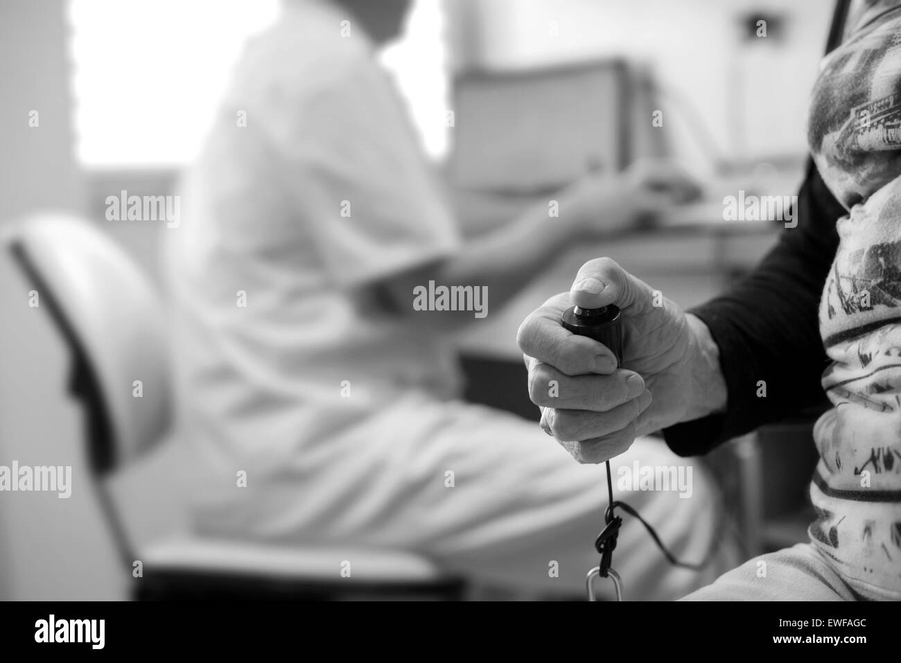 Ear nose throat woman test Black and White Stock Photos & Images - Alamy