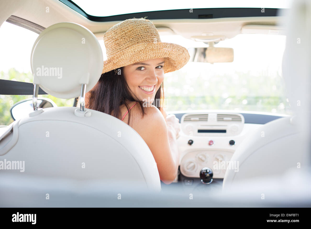 Portrait of beautiful woman driving car Stock Photo - Alamy