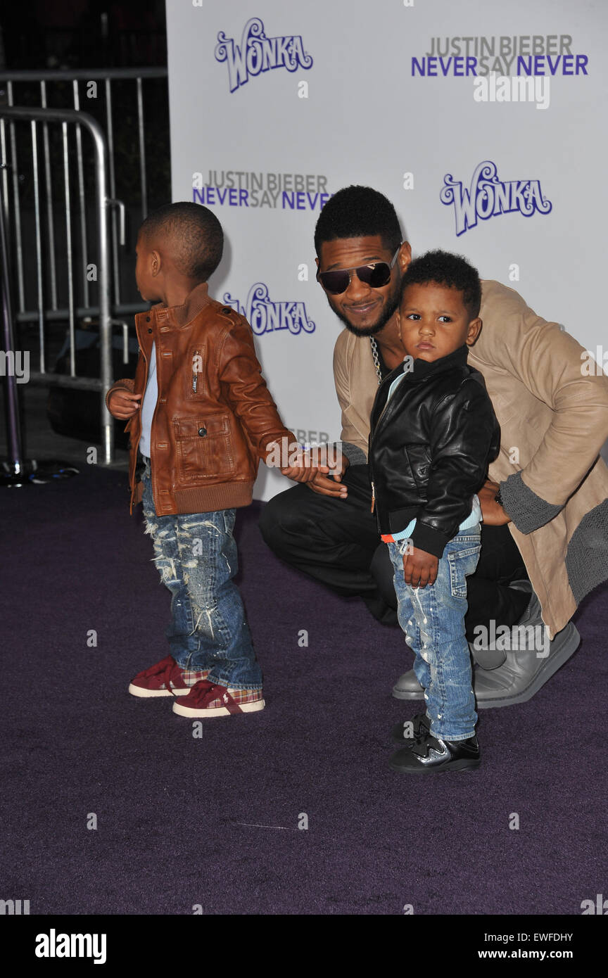 LOS ANGELES, CA - FEBRUARY 8, 2011: Usher & children at the Los Angeles ...