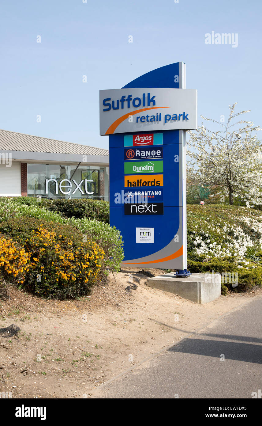 Sign for Suffolk Retail park, central Ipswich, Suffolk, England, UK ...