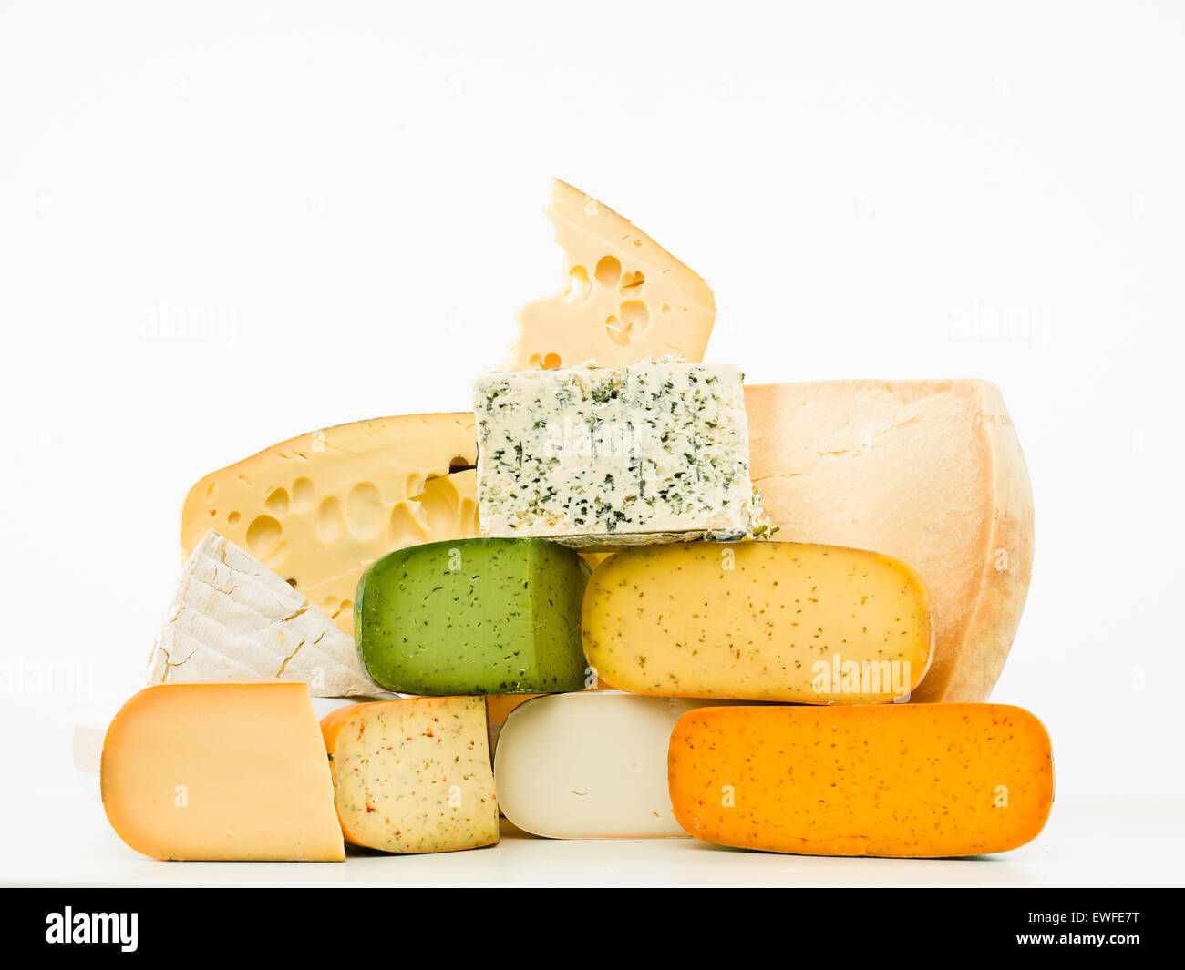 gourmet cheeses mixed group on white background Stock Photo - Alamy